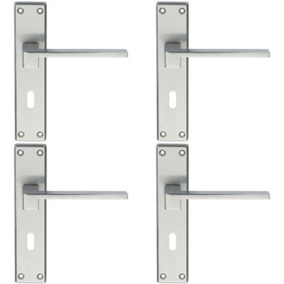 4x PAIR Flat Straight Lever on Lock Backplate Handle 180 x 40mm Satin ...