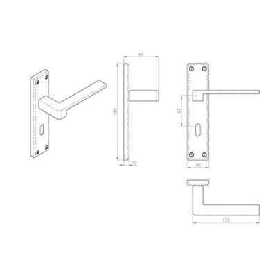 4x PAIR Flat Straight Lever on Lock Backplate Handle 180 x 40mm Satin ...