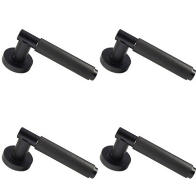 4x PAIR Knurled Grip Round Bar Handle on Round Rose Concealed Fix Matt ...