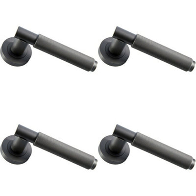 4x PAIR Knurled Grip Round Bar Handle on Round Rose Concealed Fix Matt ...