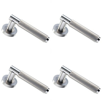 4x PAIR Knurled Grip Round Bar Handle on Round Rose Concealed Fix Satin ...