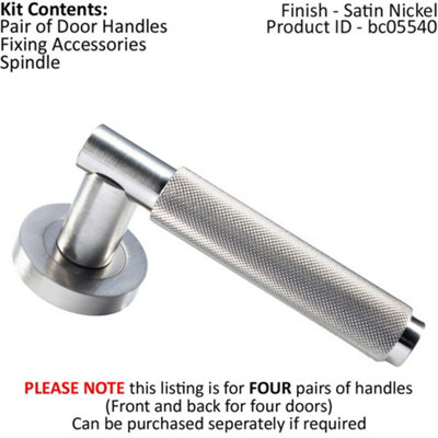 4x PAIR Knurled Grip Round Bar Handle on Round Rose Concealed Fix Satin ...