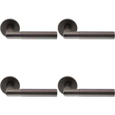4x PAIR Knurled Round Bar Handle on Round Rose Concealed Fix Matt Black