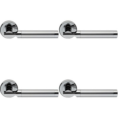 4x PAIR Round Bar Handle on Chamfered Edged Round Rose Satin & Polished ...