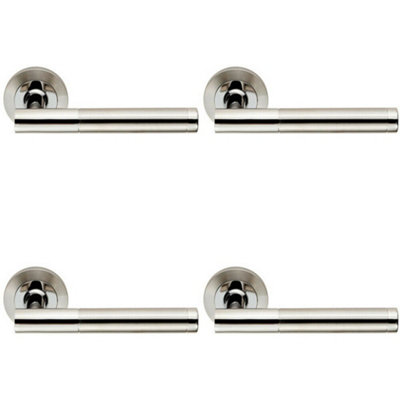4x PAIR Round Bar Handle on Round Rose Concealed Fix Polished & Satin Steel