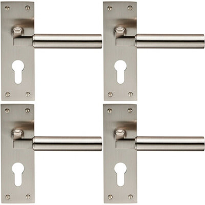 4x PAIR Round Bar Handle on Slim Euro Lock Backplate 150 x 50mm Satin ...