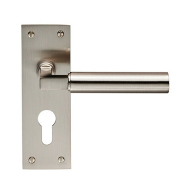4x PAIR Round Bar Handle on Slim Euro Lock Backplate 150 x 50mm Satin ...