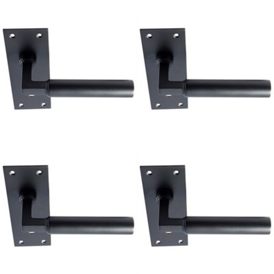 4x PAIR Round Bar Handle on Slim Lock Backplate 150 x 50mm Matt Black ...