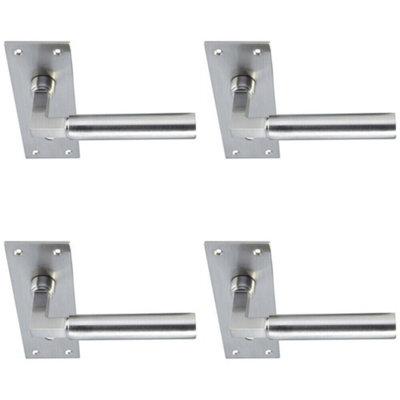 4x PAIR Round Bar Handle on Slim Lock Backplate 150 x 50mm Satin Nickel ...
