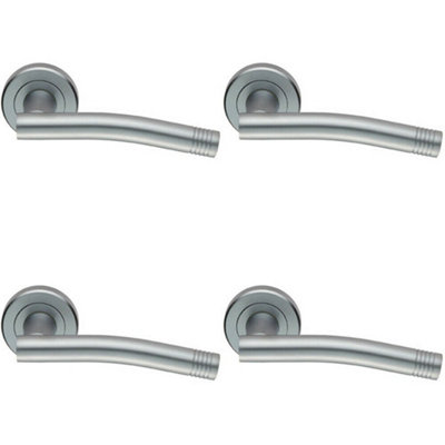 4x PAIR Round Bar Handle with Arch Concealed Fix Round Rose Satin Chrome
