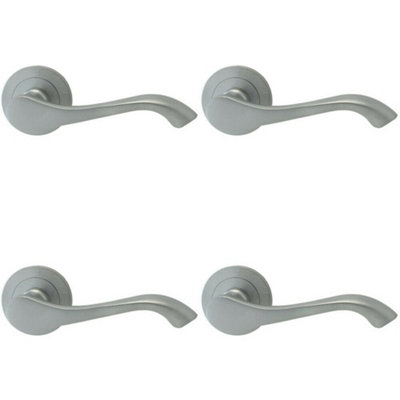 4x PAIR Scroll Shaped Handle on 50mm Round Rose Concealed Fix Satin Chrome