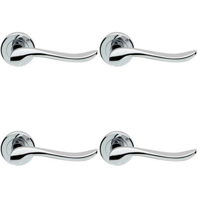 4x PAIR Scroll Shaped Lever Handle on Round Rose Concealed Fix Polished ...