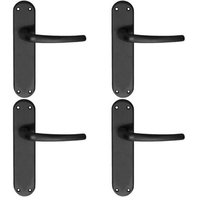 4x PAIR Slim Round Bar Handle on Shaped Latch Backplate 185 x 40mm Matt ...