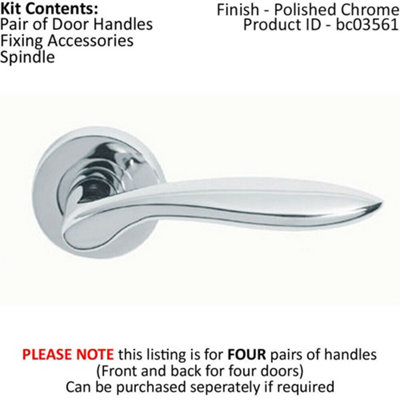 4x PAIR Smooth Ergonomic Handle on Round Rose Concealed Fix Polished Chrome
