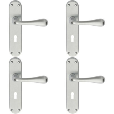 4x PAIR Smooth Round Bar Handle on Lock Backplate 185 x 40mm Satin ...