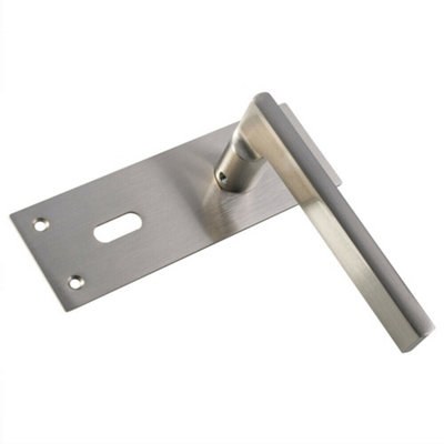 4x PAIR Straight Bar Handle on Slim Lock Backplate 150 x 50mm Satin Nickel