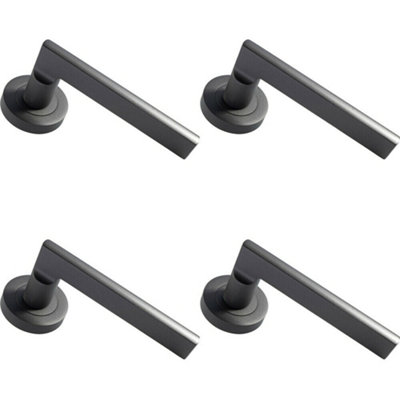 4x PAIR Straight Plinth Mounted Handle on Round Rose Concealed Fix Matt ...