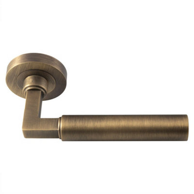 4x PAIR Straight Round Bar Handle on Round Rose Concealed Fix Antique Brass