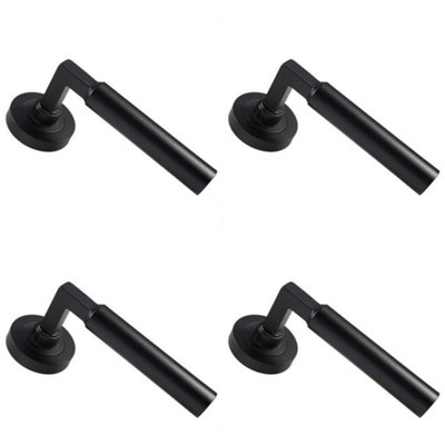 4x PAIR Straight Round Bar Handle on Round Rose Concealed Fix Matt Black
