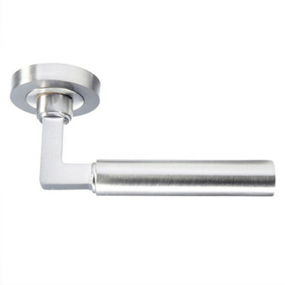 4x PAIR Straight Round Bar Handle on Round Rose Concealed Fix Satin Nickel