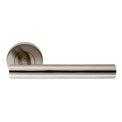4x PAIR Straight Round T Bar Handle on Round Rose Concealed Fix Satin Steel