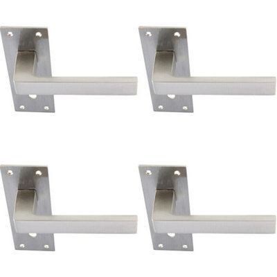 4x PAIR Straight Square Handle on Slim Lock Backplate 150 x 50mm Satin ...