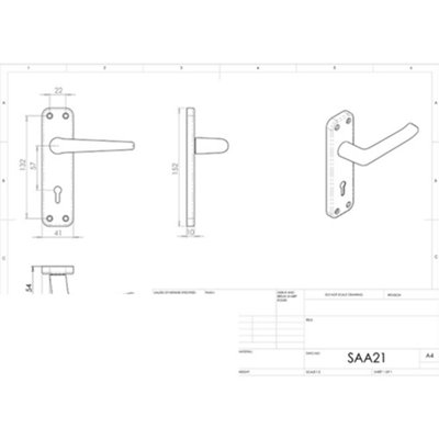 4x PAIR Straight Tapered Handle on Lock Backplate 152 x 41mm Satin ...