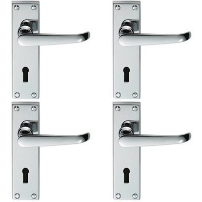 4X PAIR STRAIGHT VICTORIAN HANDLE ON LOCK BACKPLATE 150 X 42MM POLISHED ...