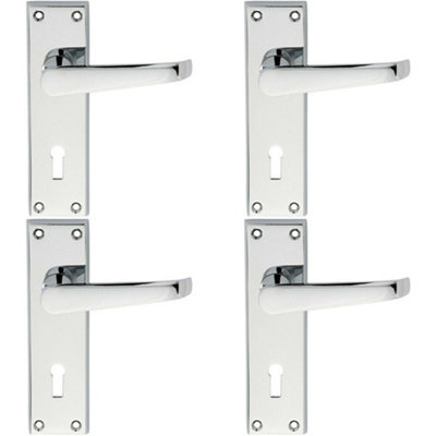 4x PAIR Straight Victorian Handle on Lock Backplate 150 x 43mm Polished ...