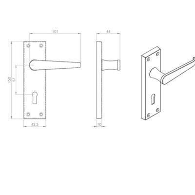 4x PAIR Straight Victorian Handle on Lock Backplate 150 x 43mm Polished ...