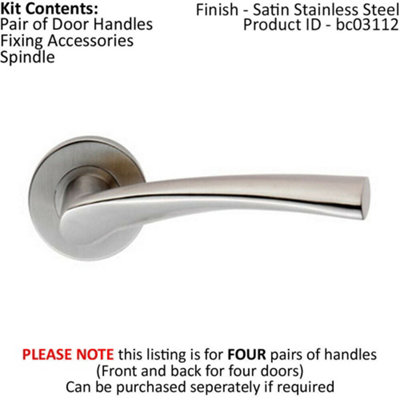 4x PAIR Twisted Angular Design Handle on Round Rose Concealed Fix Satin ...