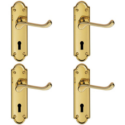 4x PAIR Victorian Upturned Handle on Lock Backplate 168 x 47mm Polished ...