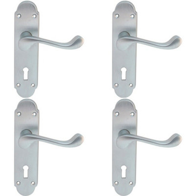 4x PAIR Victorian Upturned Handle on Lock Backplate 170 x 42mm Satin ...