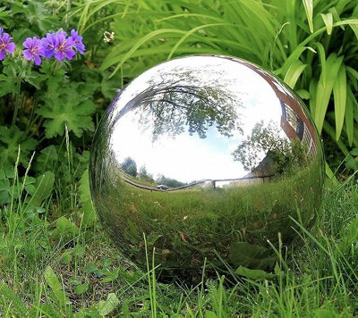 4X REFLECTIVE GAZING BALLS FOR GARDEN, STAINLESS STEEL SILVER GARDEN ...