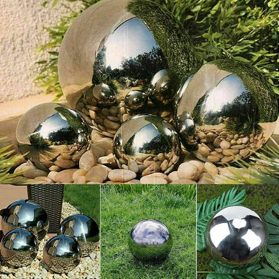 4X REFLECTIVE GAZING BALLS FOR GARDEN, STAINLESS STEEL SILVER GARDEN ...