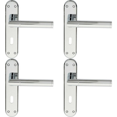 4x Round Bar Lever on Lock Backplate Door Handle 180 x 40mm Polished ...