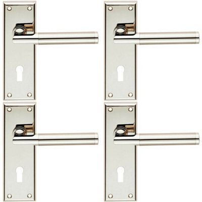 4x Round Bar Section Handle on Lock Backplate 150 x 50mm Polished Satin ...