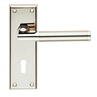 4x Round Bar Section Handle on Lock Backplate 150 x 50mm Polished Satin ...