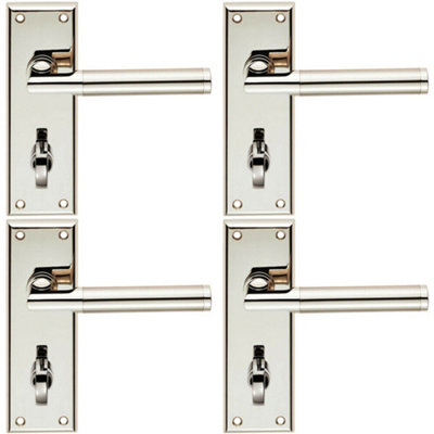 4x Round Bar Section Lever on Bathroom Backplate 150 x 50mm Dual Nickel ...