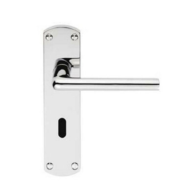 4x Rounded Straight Bar Handle on Lock Backplate 170 x 42mm Polished Chrome