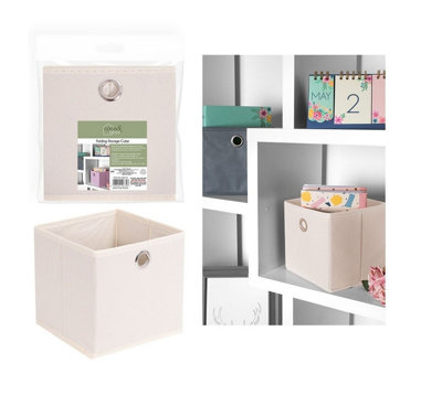 4x Small Cream Folding Storage Cube Collapsible Fabric Storage Box 18cm