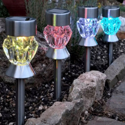 4x Solar Power LED Stake Lights Multicoloured Lamps Garden Path ...