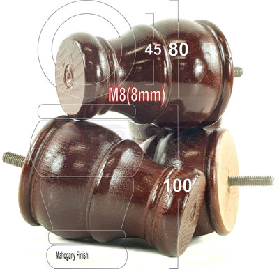 4x SOLID WOOD BUN FEET MAHOGANY TURNED WOODEN FURNITURE LEGS SOFAS ...