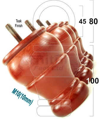 4x SOLID WOOD BUN FEET TEAK TURNED WOODEN FURNITURE LEGS SOFAS CHAIRS ...