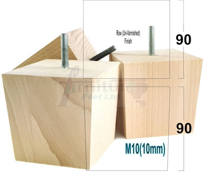 4x SOLID WOODEN FEET REPLACEMENT FURNITURE LEGS 90mm HEIGHT SOFAS ...