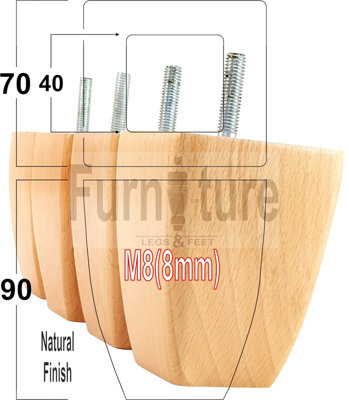 4x SOLID WOODEN FEET REPLACEMENT FURNITURE LEGS 90mm HEIGHT SOFAS ...