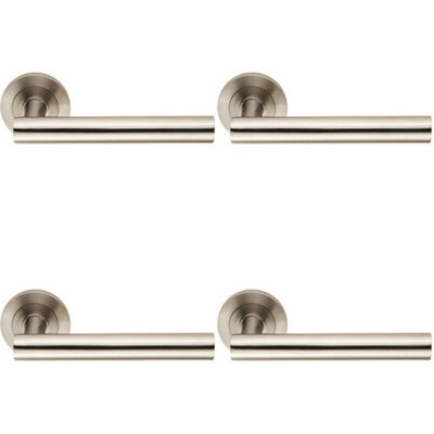 4x Straight Round Bar Handle on Round Rose Concealed Fix Satin ...