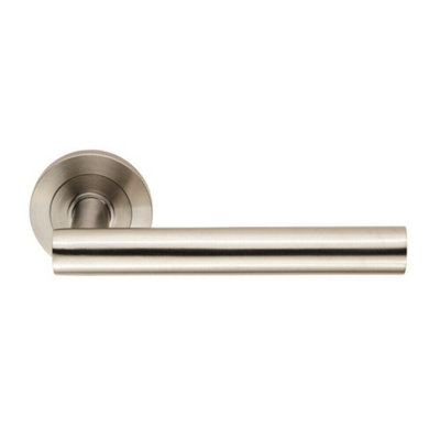 4x Straight Round Bar Handle on Round Rose Concealed Fix Satin ...
