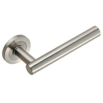 4x Straight Round Bar Handle on Round Rose Concealed Fix Satin ...