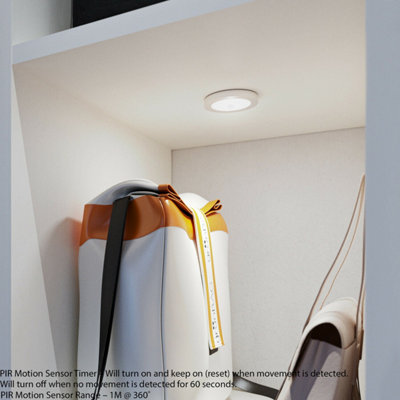 4x Ultra-Slim Aluminium Round LED Kitchen Lights with PIR Motion Sensor ...